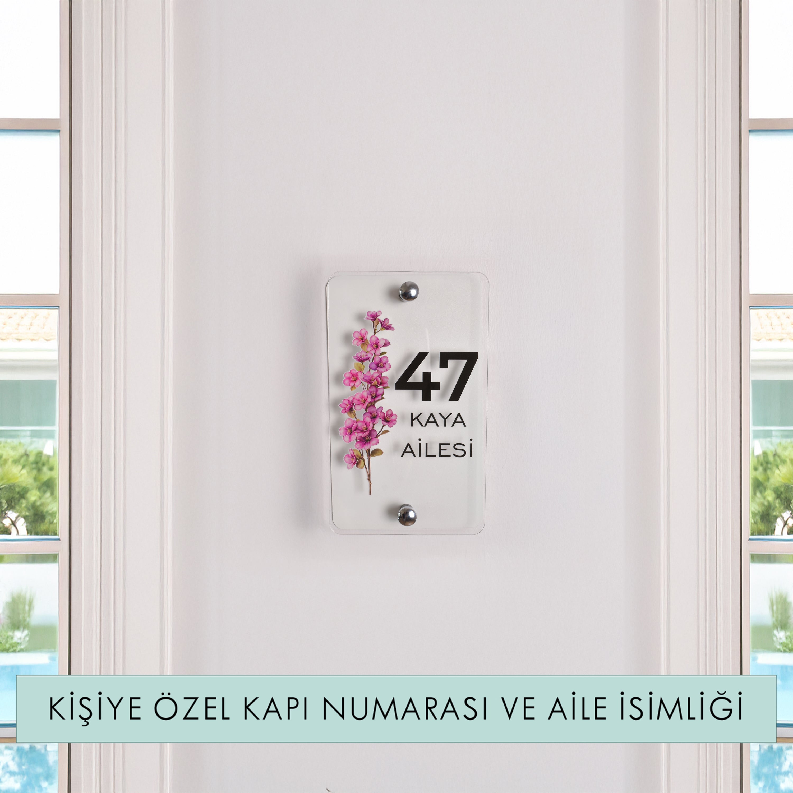 Kişiye Özel Pembe Çiçekli Kapı Numarası ve Aile İsimliği – morimora.com