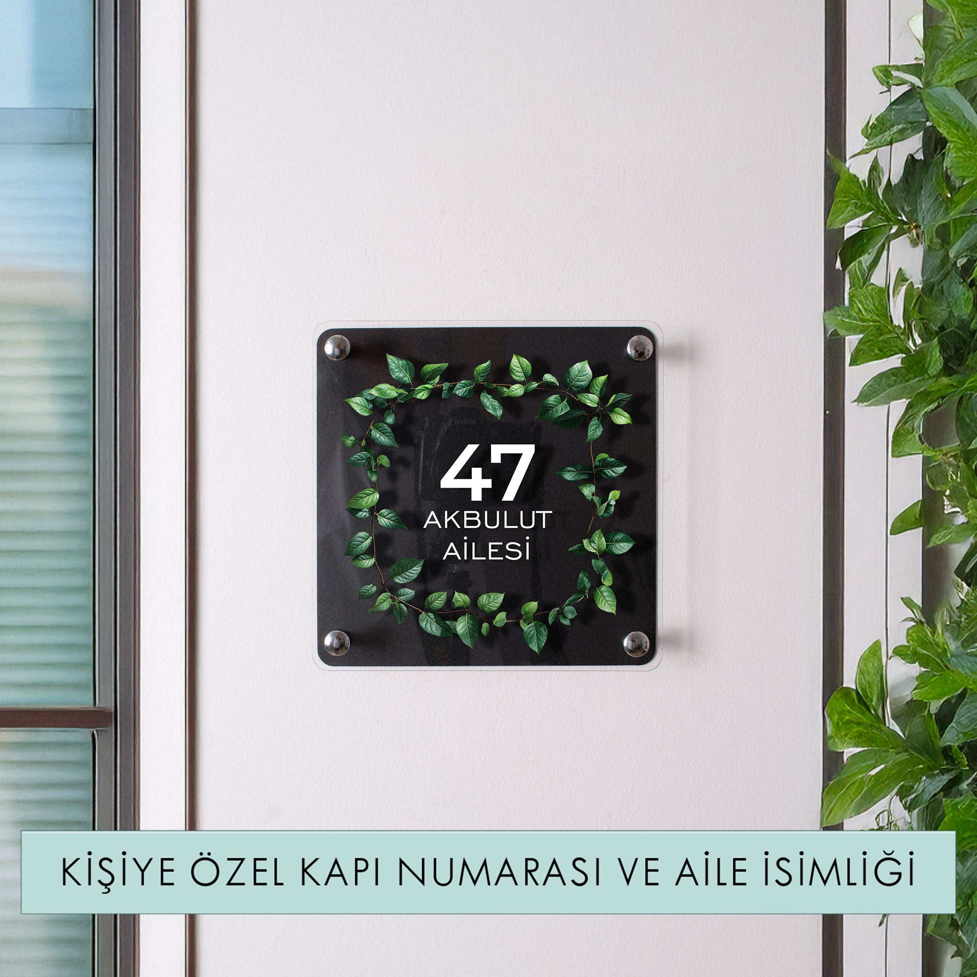 Kişiye Özel Yaprak Desenli Kapı Numarası ve Aile İsimliği – morimora.com