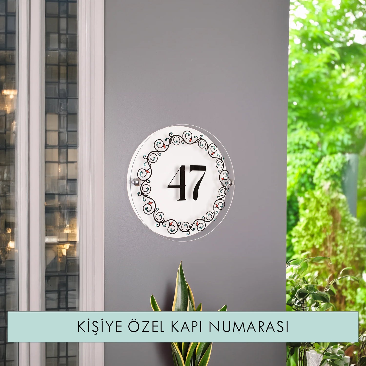 Şık ve Dayanıklı Sarmaşık Desenli Kapı Numarası – morimora.com