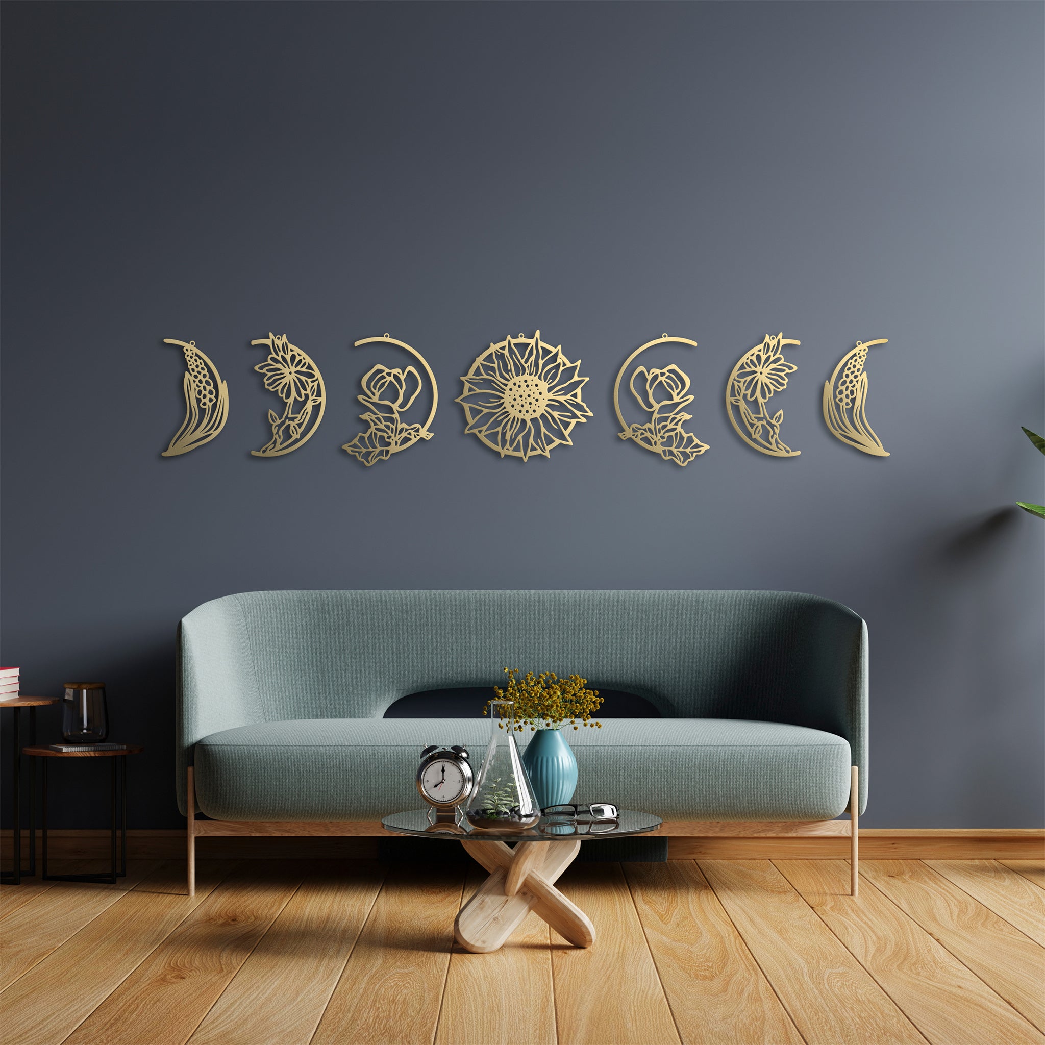 Floral Moon Phases Metal Duvar Tablosu – morimora.com
