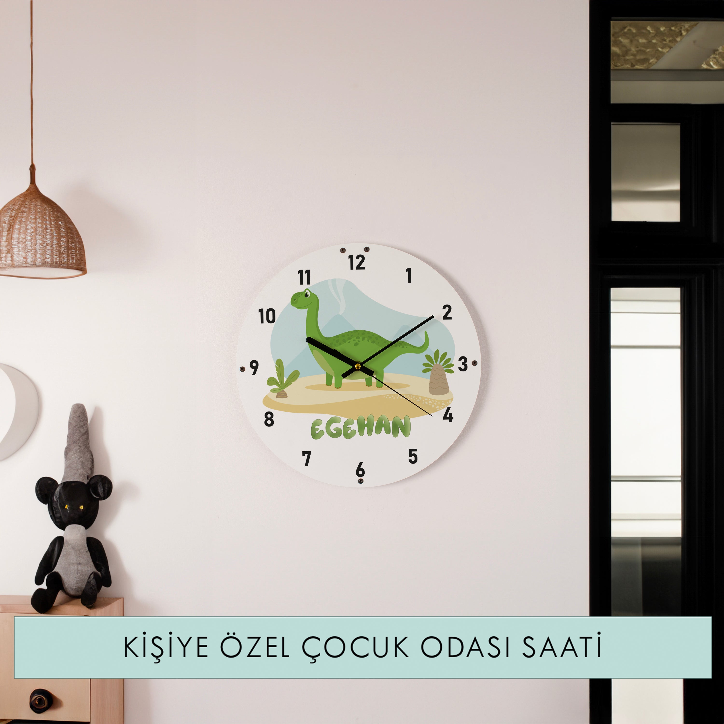 Kişiye Özel Dinozor Temalı Çocuk Odası Duvar Saati – morimora.com