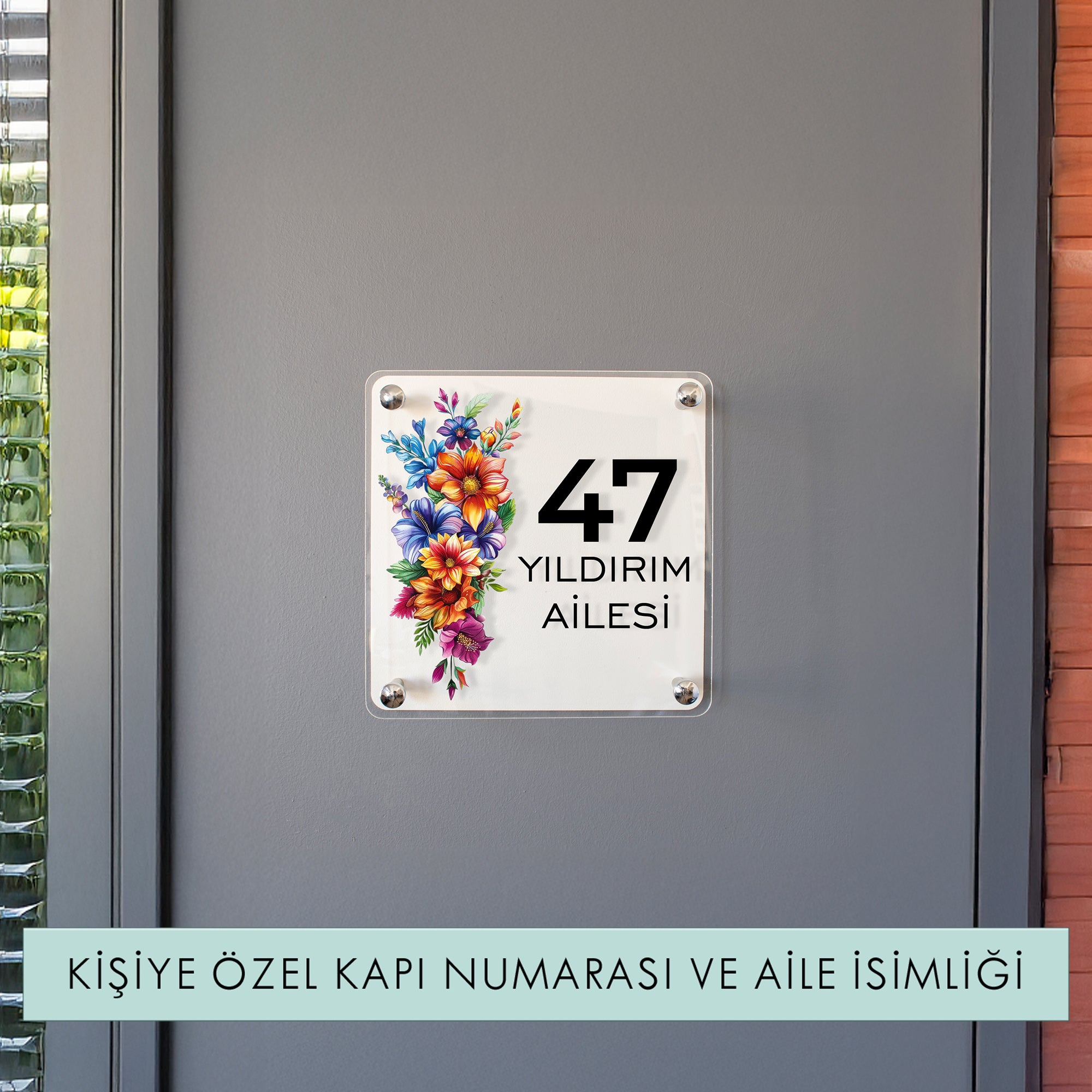 Kişiye Özel Renkli Çiçekli Kapı İsimliği – morimora.com
