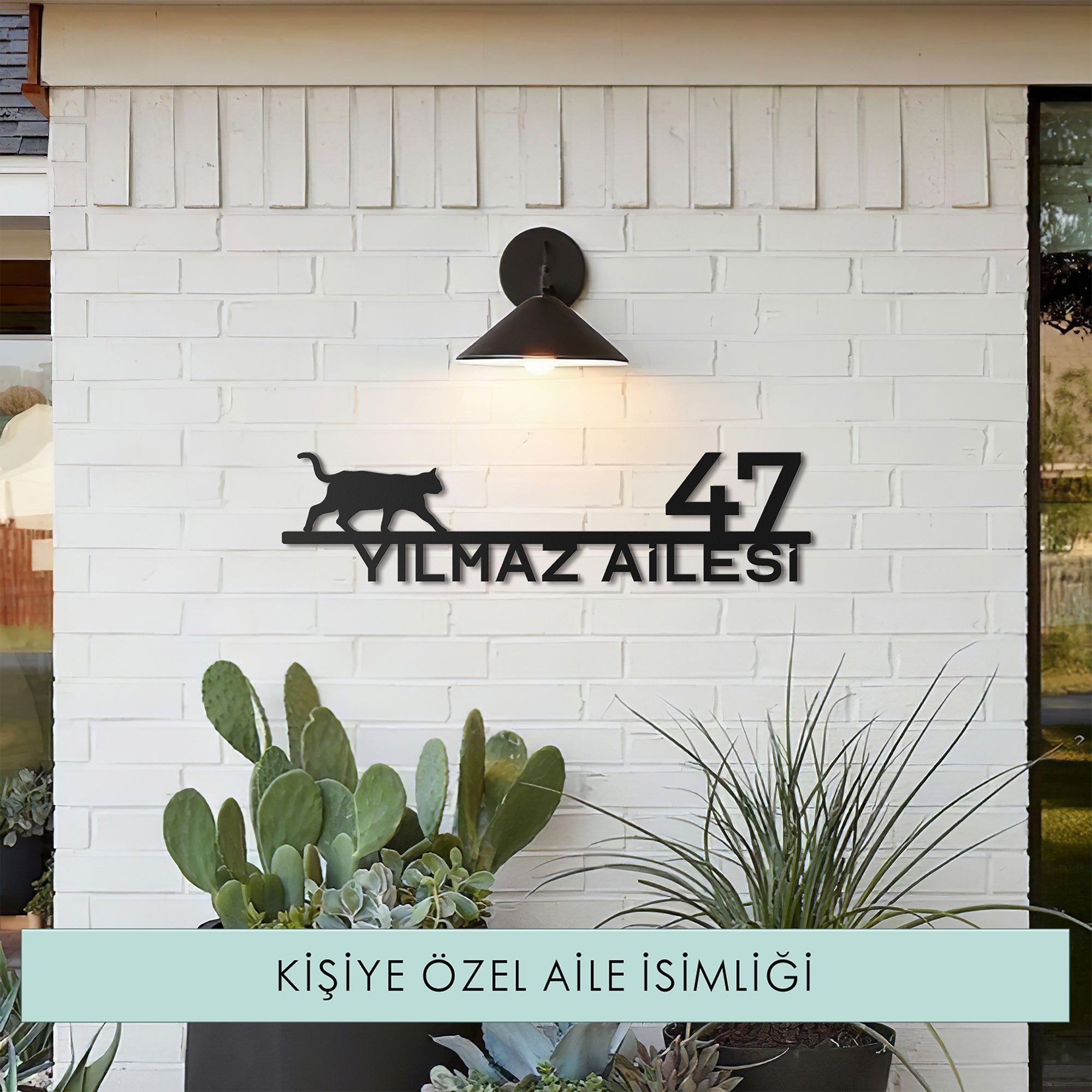 Kedi Figürlü Kişiselleştirilebilir Adres Tabelası – morimora.com